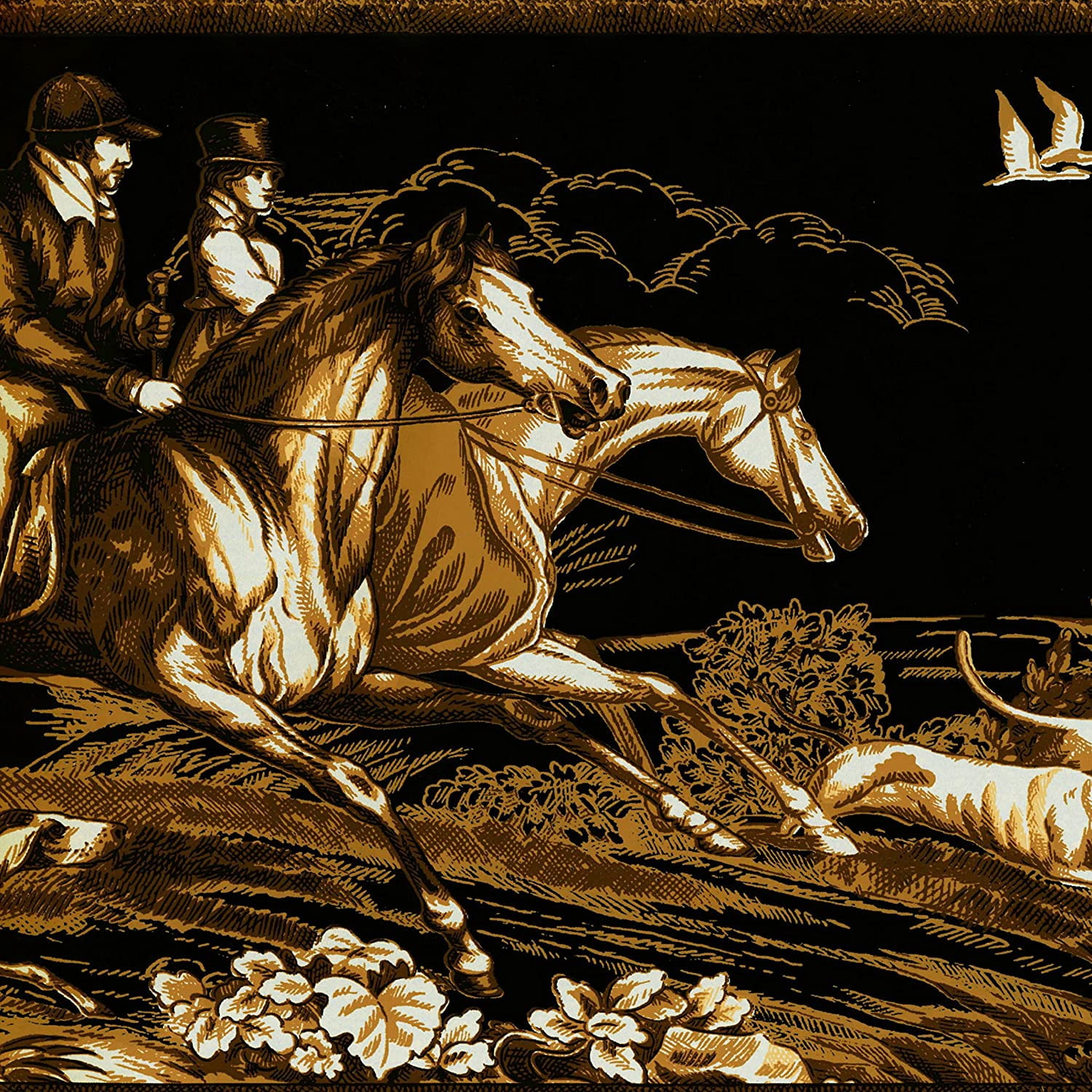 Concord Wallcoverings Wallpaper Border Vintage Pattern People Horses ...