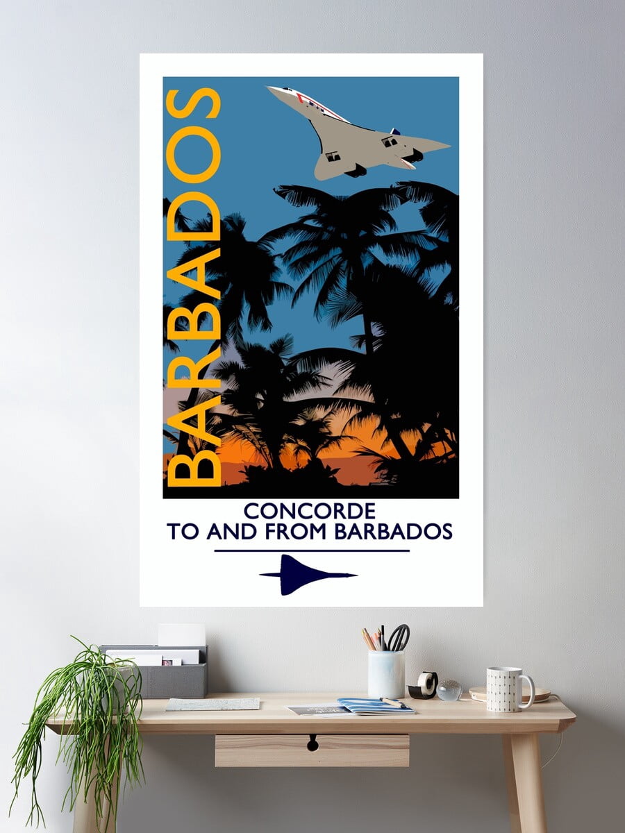 Concorde Vintage Style Barbados Poster Wall Art, Modern Wall Decor For ...