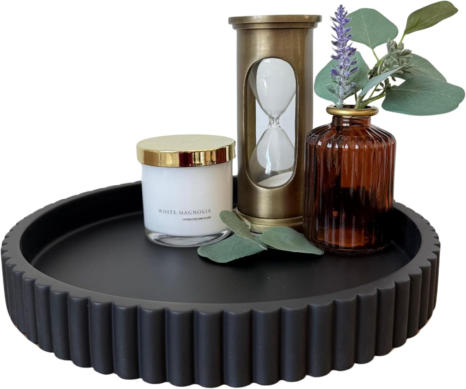 Concrete Black Tray for Coffee Table - Round Black Decorative Tray for ...
