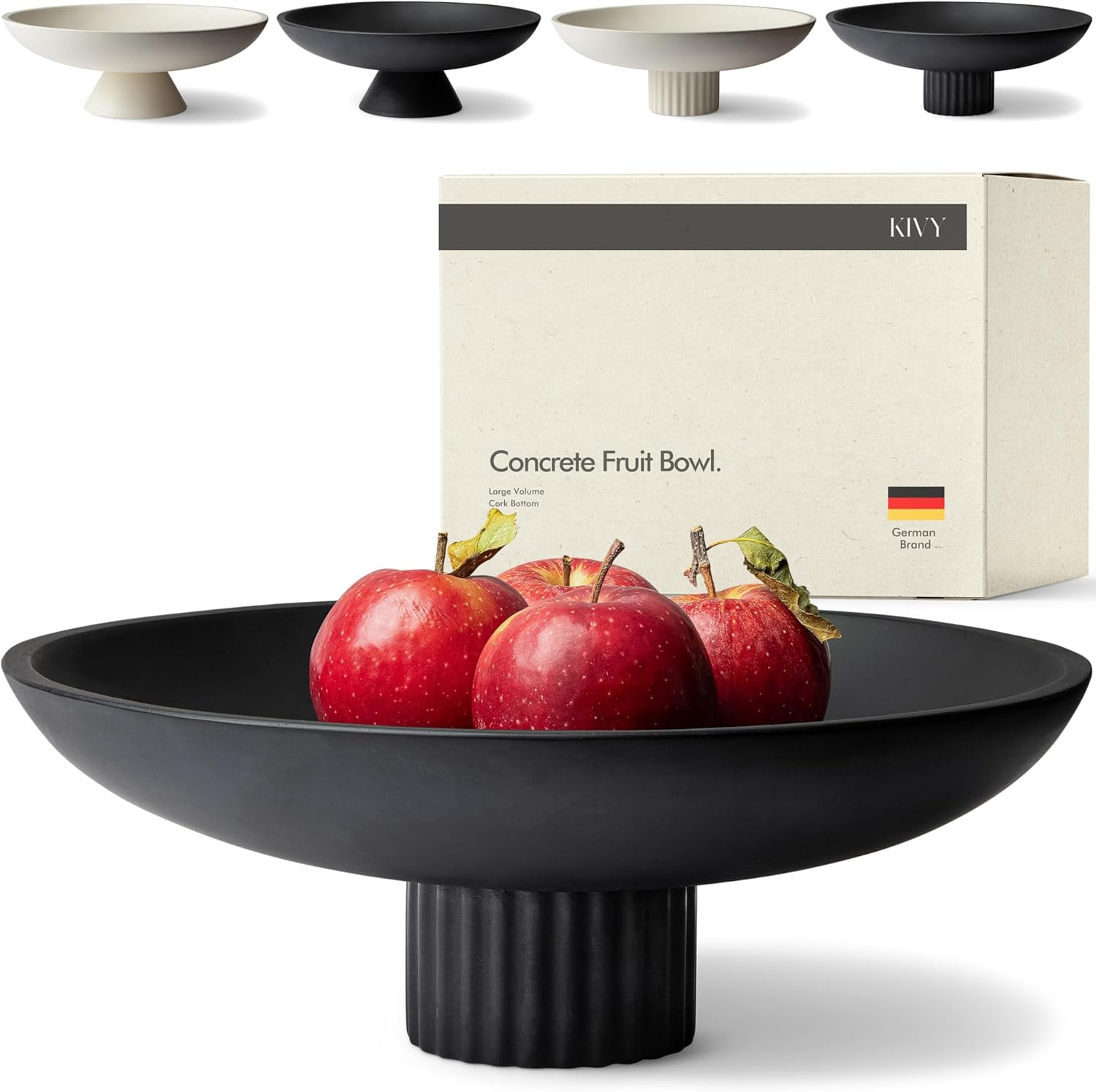 Concrete Bowl Stripe (Black - Ribbed) Large Decorative Bowl for Home ...