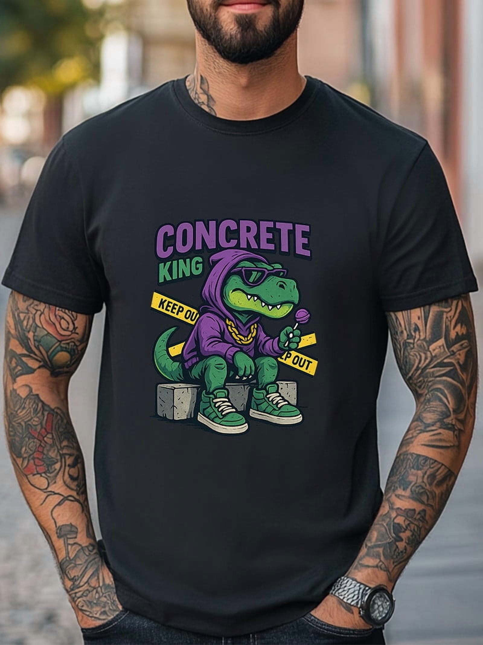 Concrete King Dinosaur T-Shirt Urban Streetwear Dino Graphic Tee Hip ...
