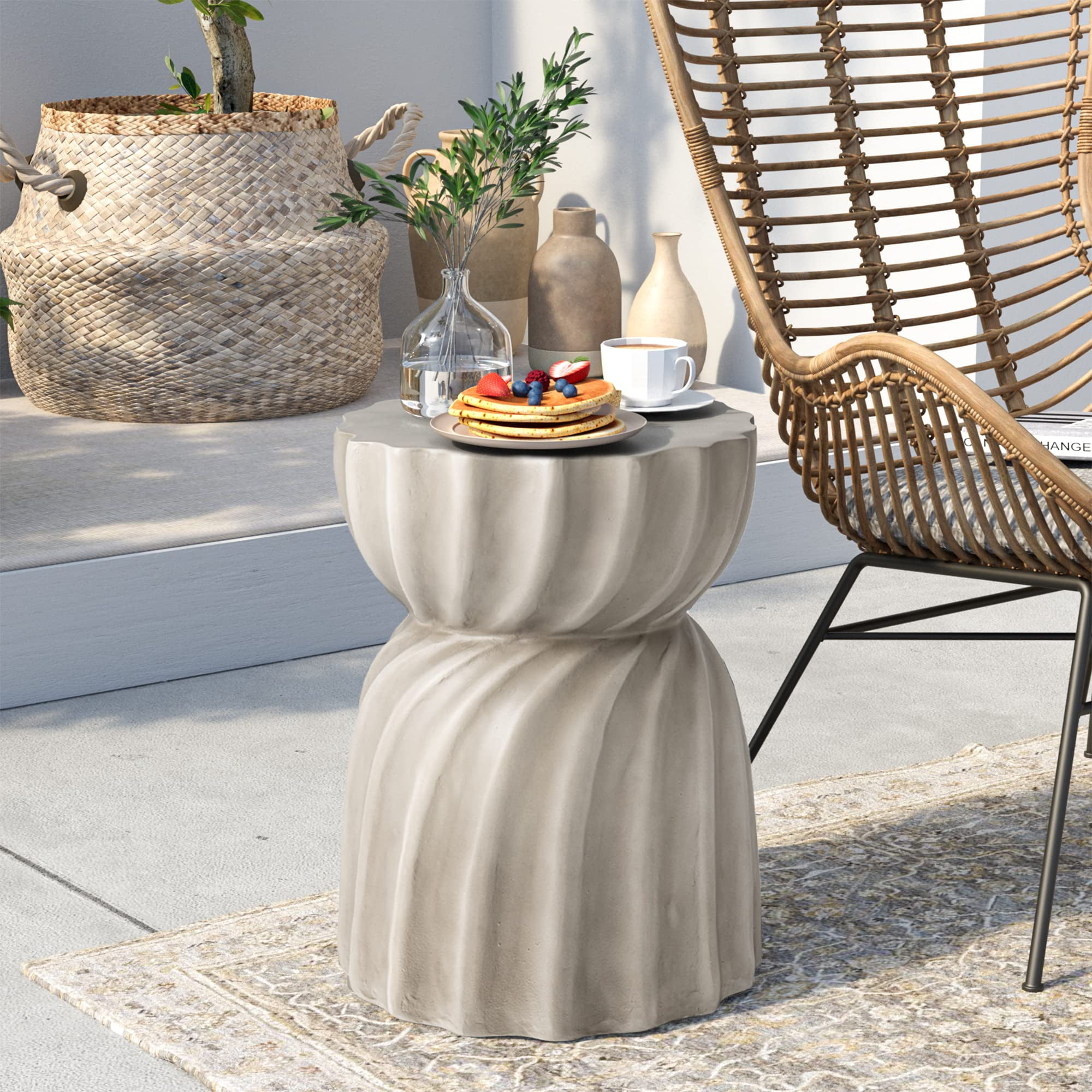 Concrete Outdoor Side Table 19 Inch, Handcrafted Accent End Table for ...