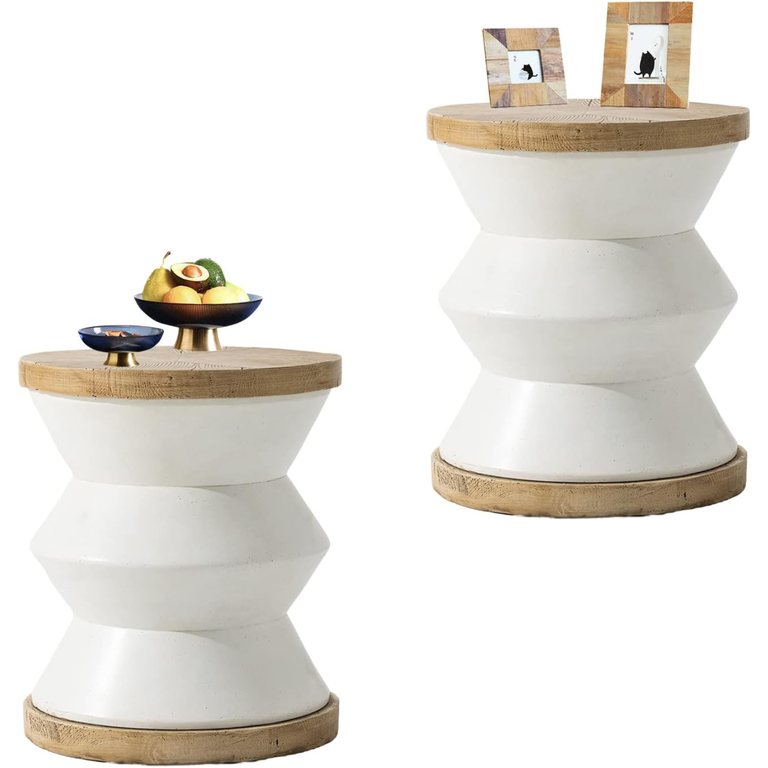 Concrete Outdoor Side Table Sets of 2 2 Pieces Cylinder Shaped Round ...