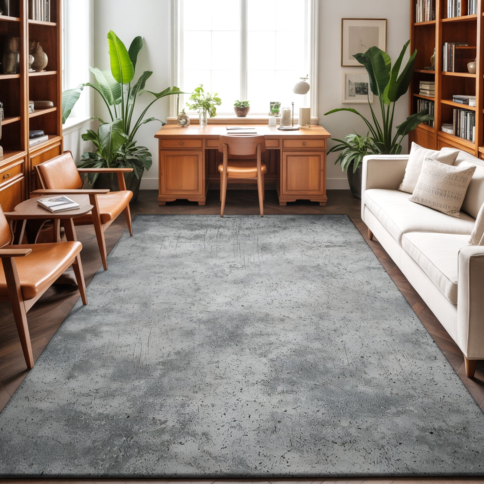 Concrete Texture Washable Area Rug 8 x 10 ft Industrial Minimalist Gray ...