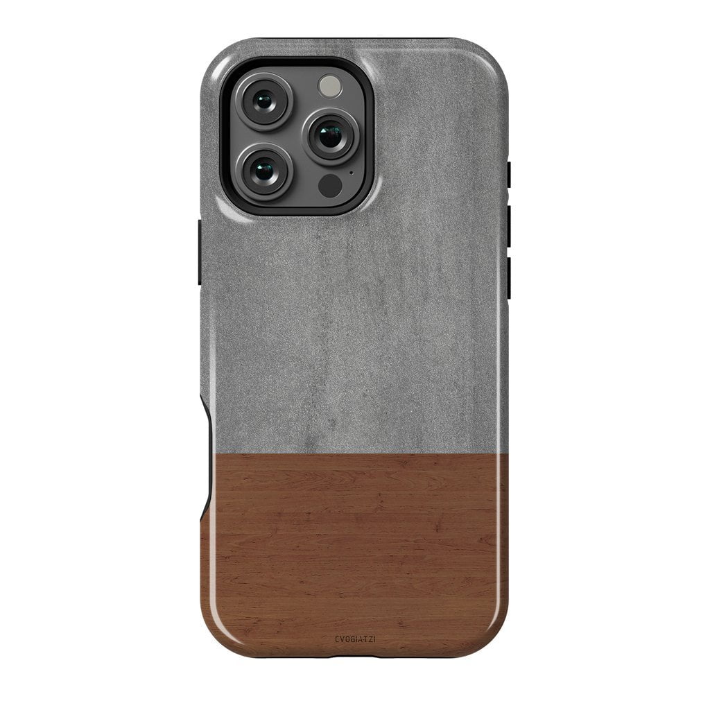 Concrete Touch of Wood Texture iPhone Case 17 16 15 14 13 12 11 Pro Max ...