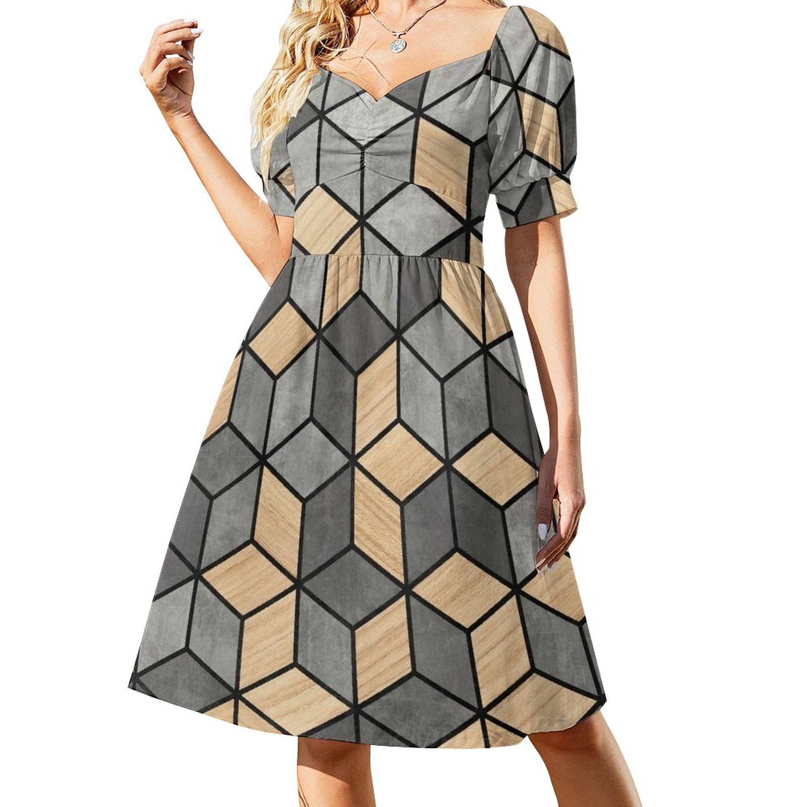 Concrete and Wood Cubes Dress summer dress woman 2024 trendy party ...