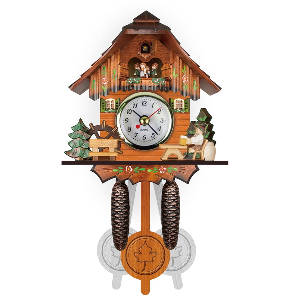 CondFun Cuckoo Clock Antique Wooden Cuckoo Birdhouse Wall Clock Home ...