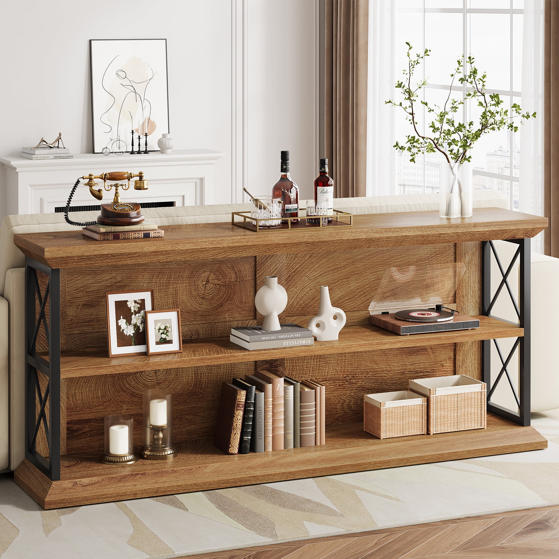 Condemo 63 Inch Extra Long Console Table, Entryway Table with 3-Tier ...