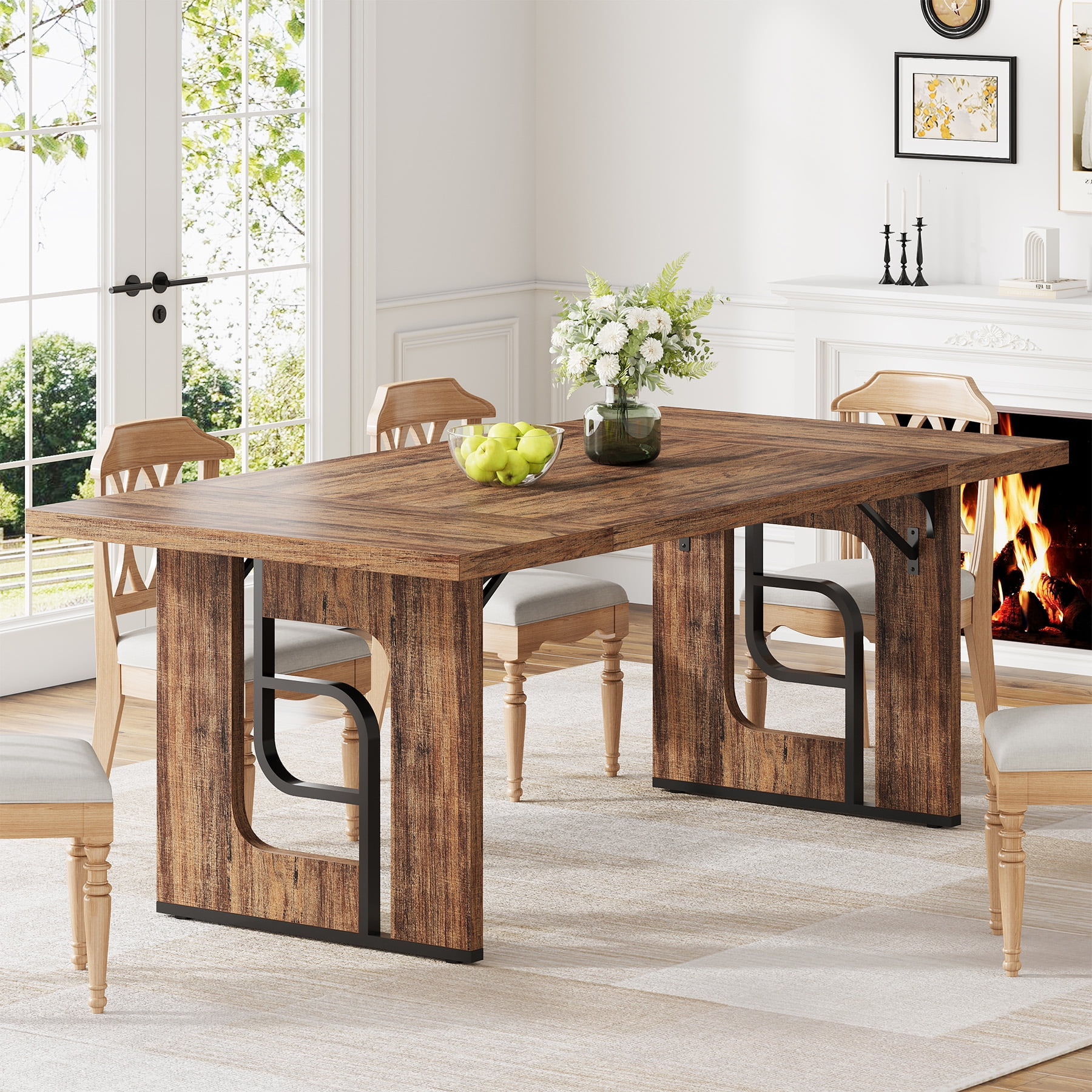 Condemo 71 inch Farmhouse Dining Table for 6-8, Large Industrial ...