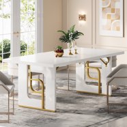 Dextrus 71 inch Solid Wood Farmhouse Dining Table, Modern Rustic Oak ...