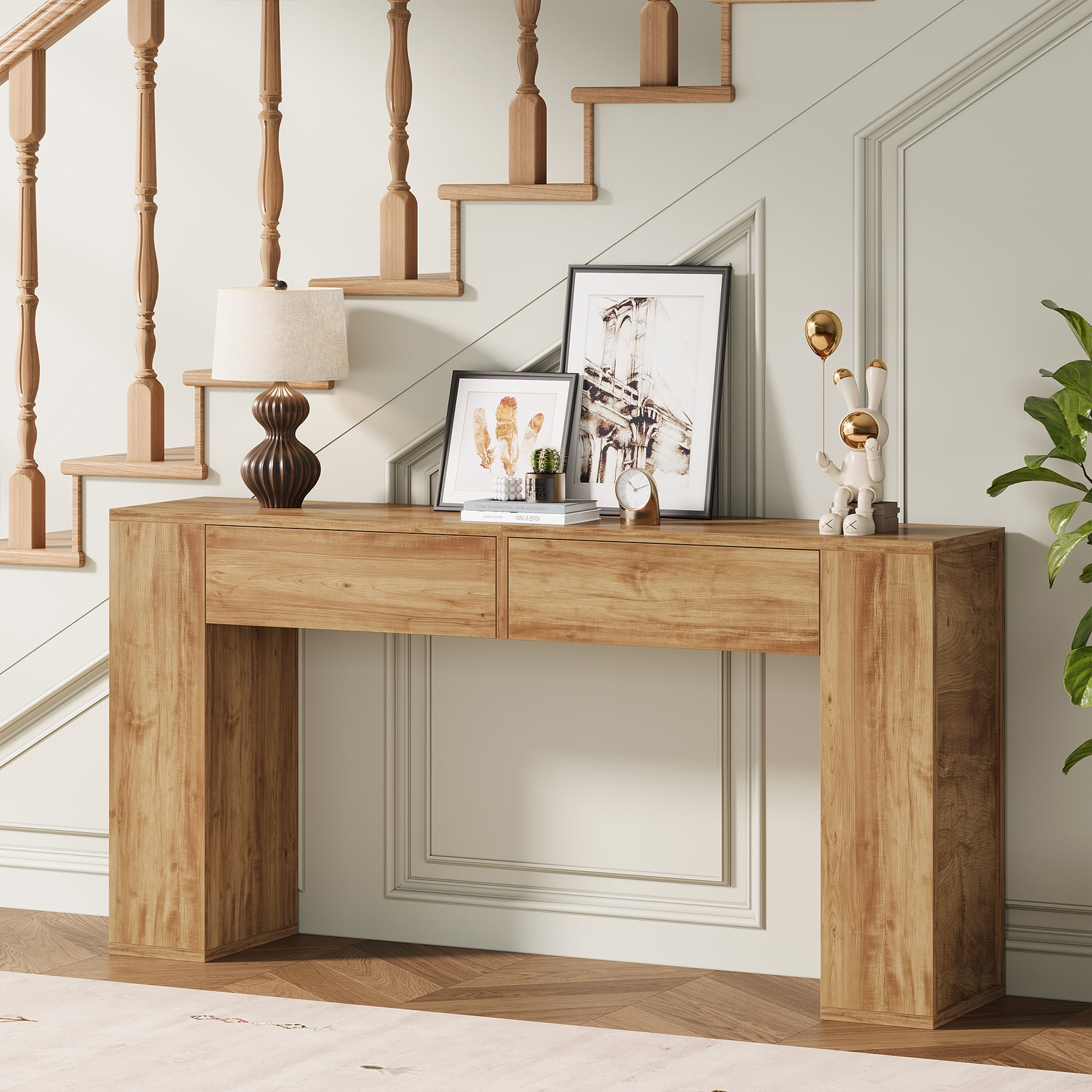 Condemo Farmhouse Console Table with LED Light & 2 Drawers, 55 inch ...