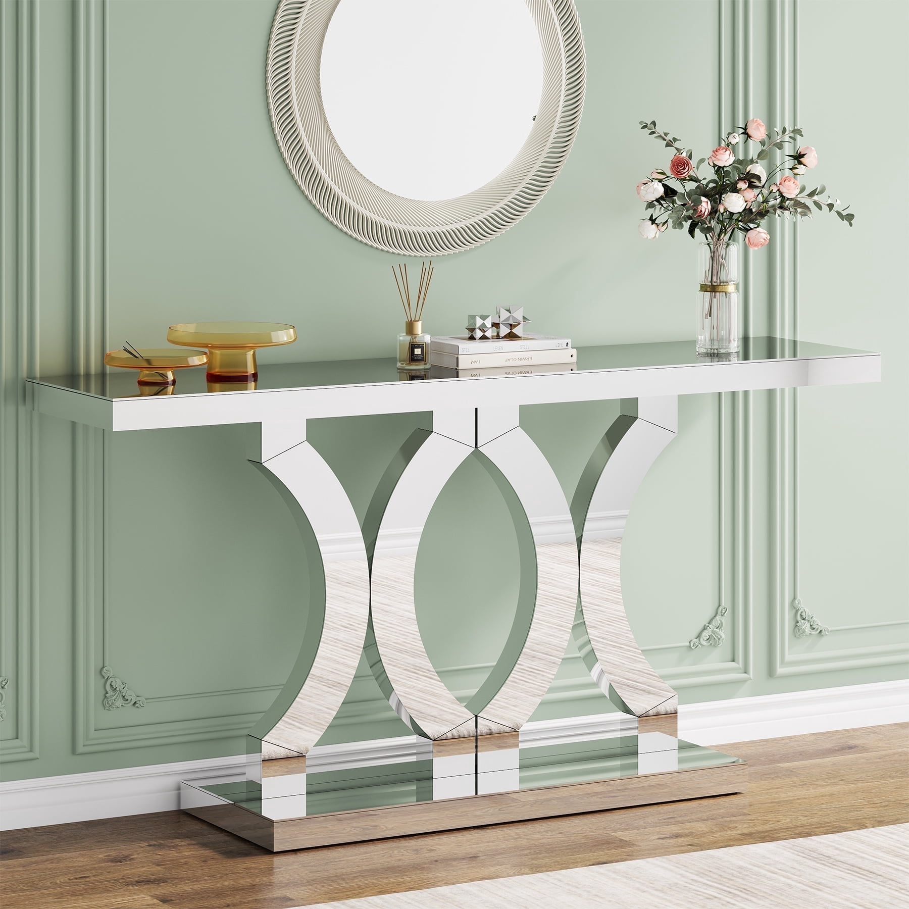 Condemo Mirrored Console Table, 55-Inch Entryway Table, Modern Sofa ...