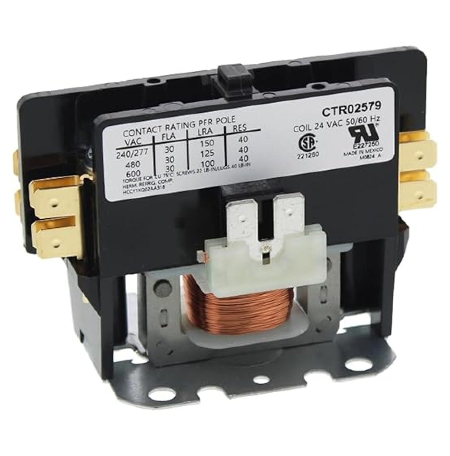 Condenser Contactor 30 Amp 24V - 1 Pole Replacement for CTR02579 - HVAC ...