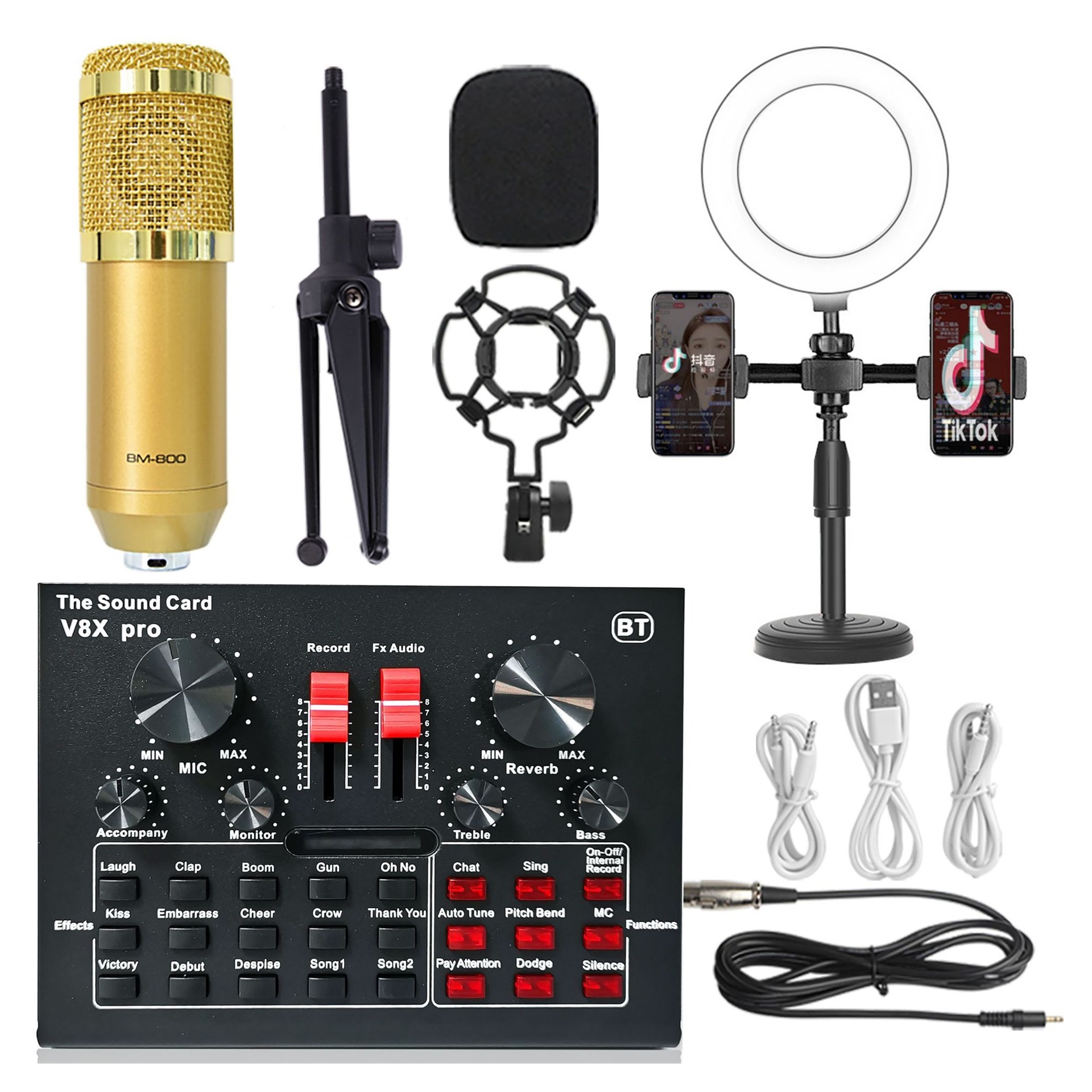 Condenser Microphone Bundle Mic Kit V8 Live Sound Card BM800 Microphone Mobile Phone Computer ...