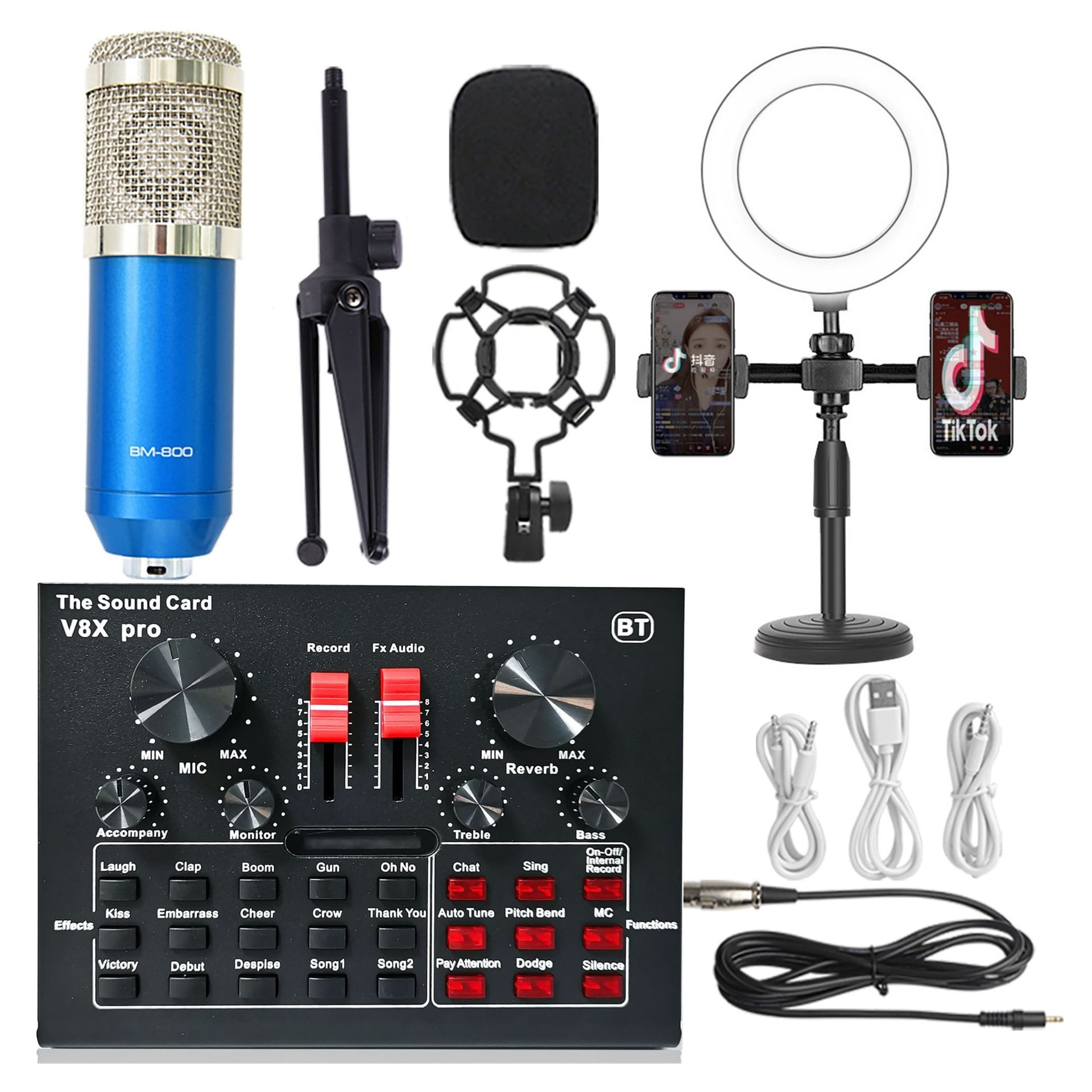 Condenser Microphone Bundle Mic Kit V8 Live Sound Card BM800 Microphone ...