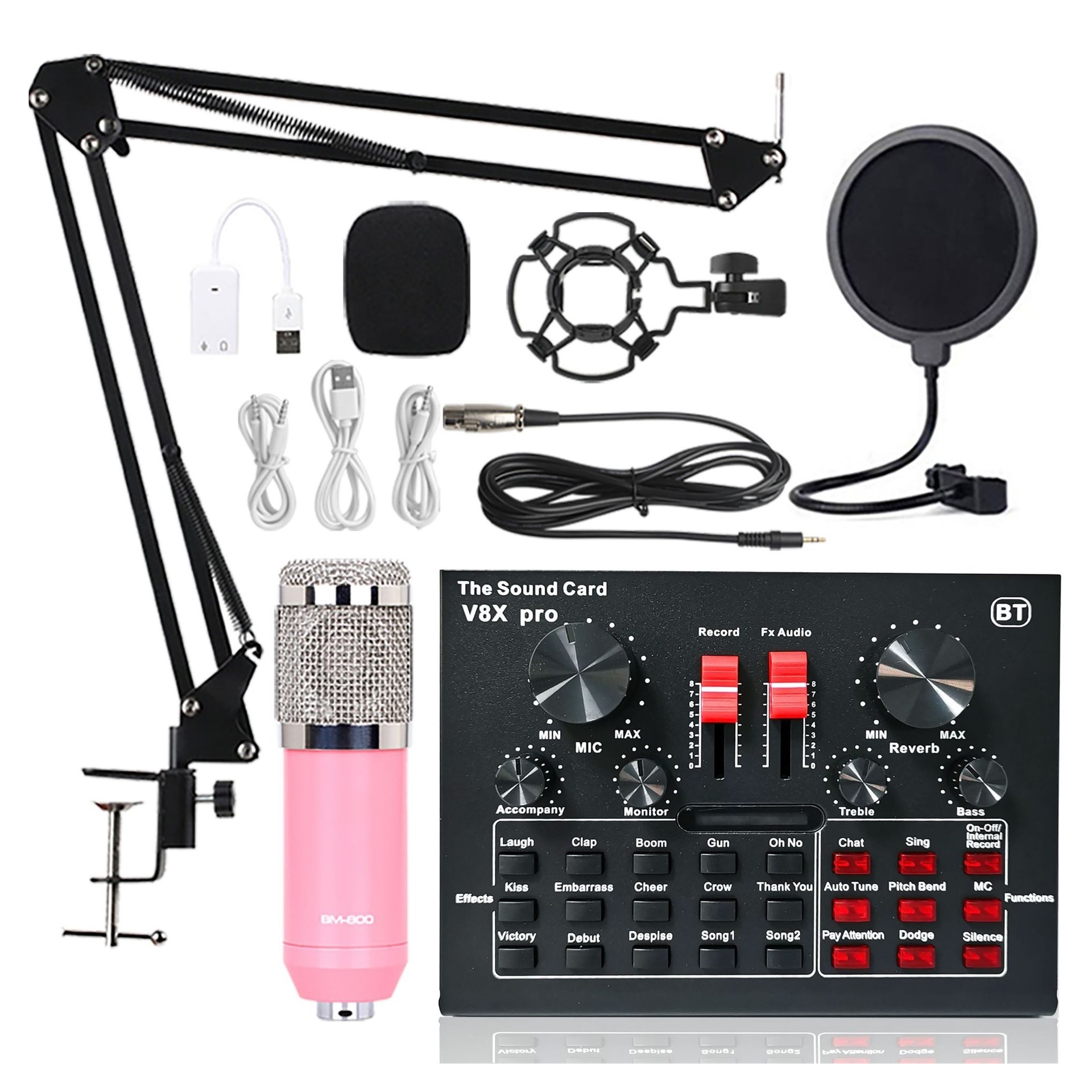 Condenser Microphone Bundle, Mic Kit With Live Sound Card, Adjustable ...