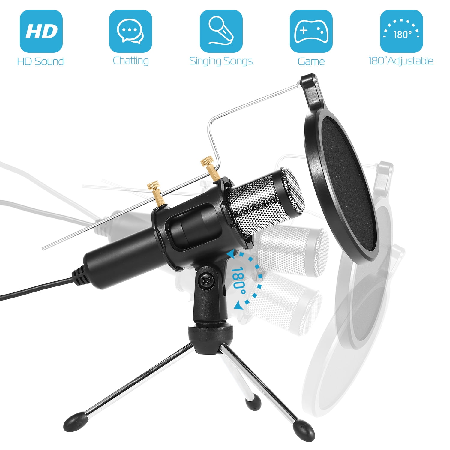 Condenser Microphone for PC, USB Microphone for Computer, Moclever Pro Studio Recording Cardioid ...