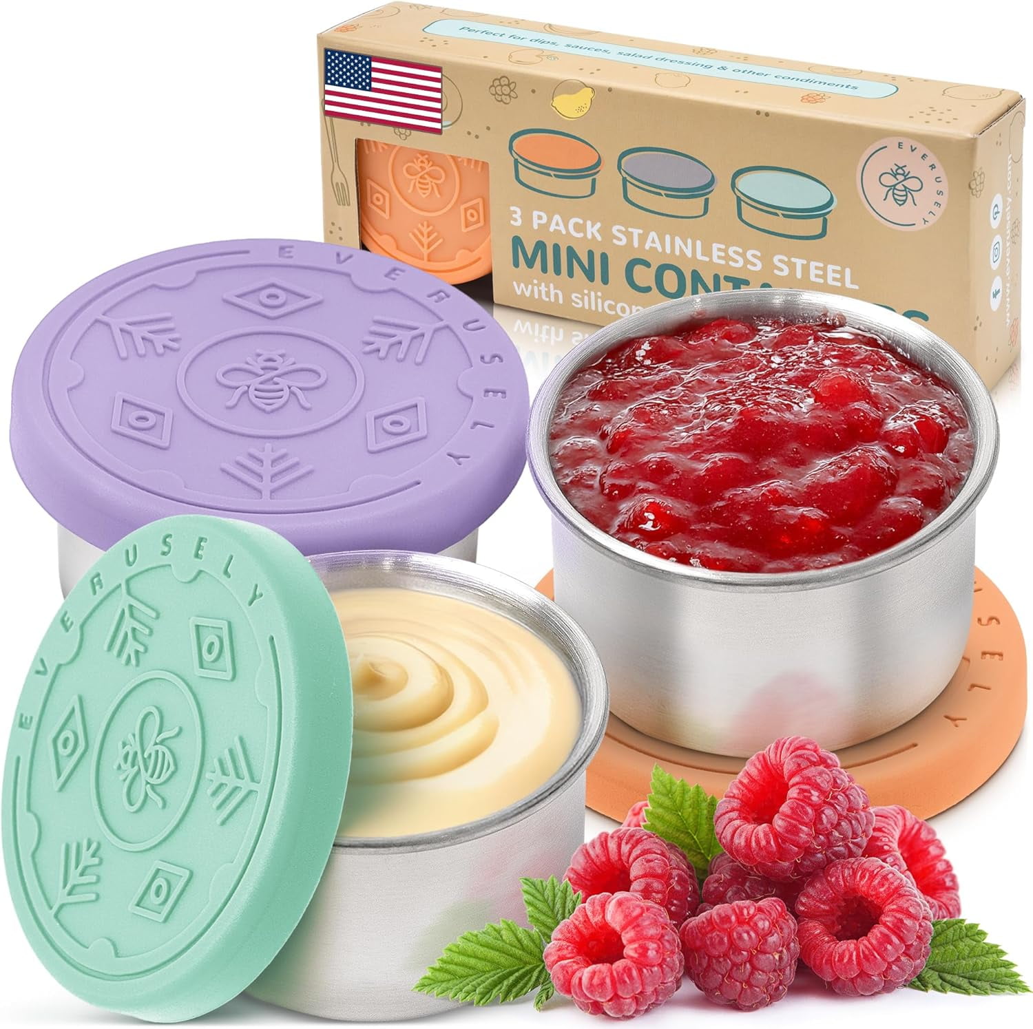 Condiment Cups - 3 Pack, 1.7 oz / 50 ml, Bright, Stainless Steel ...