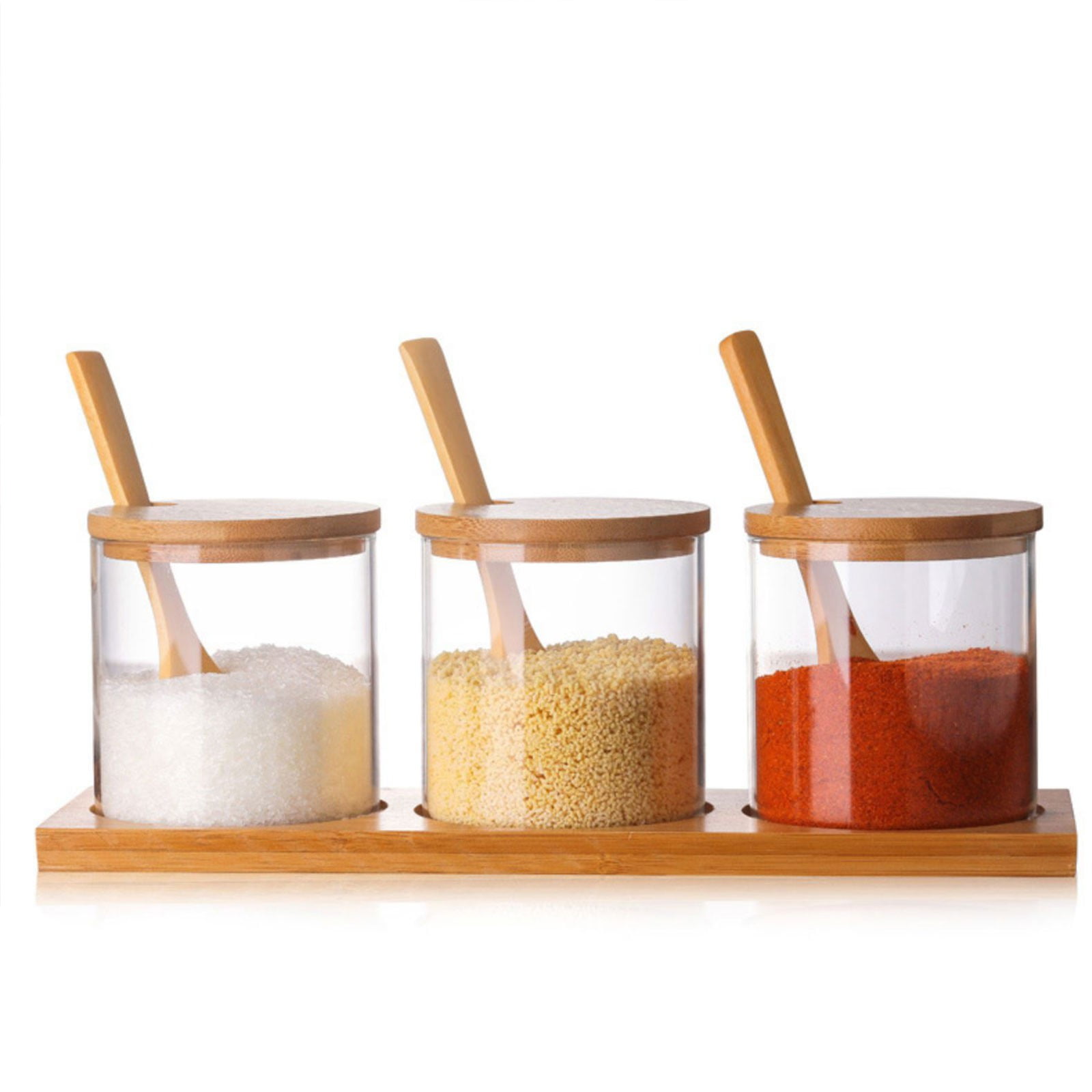 Condiment Jar Set Clear Glass Condiment Pot Set with Lid Spoon Dust ...