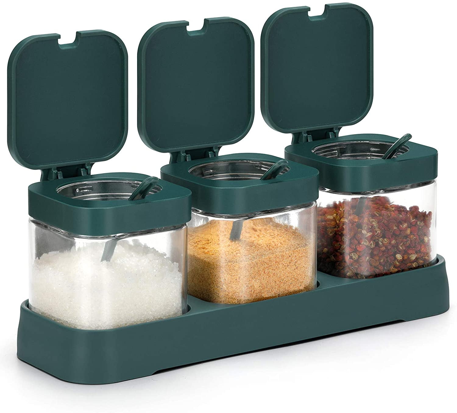 Condiment Jar Spice Container with Lids and Spoons, 8oz Clear Glass ...