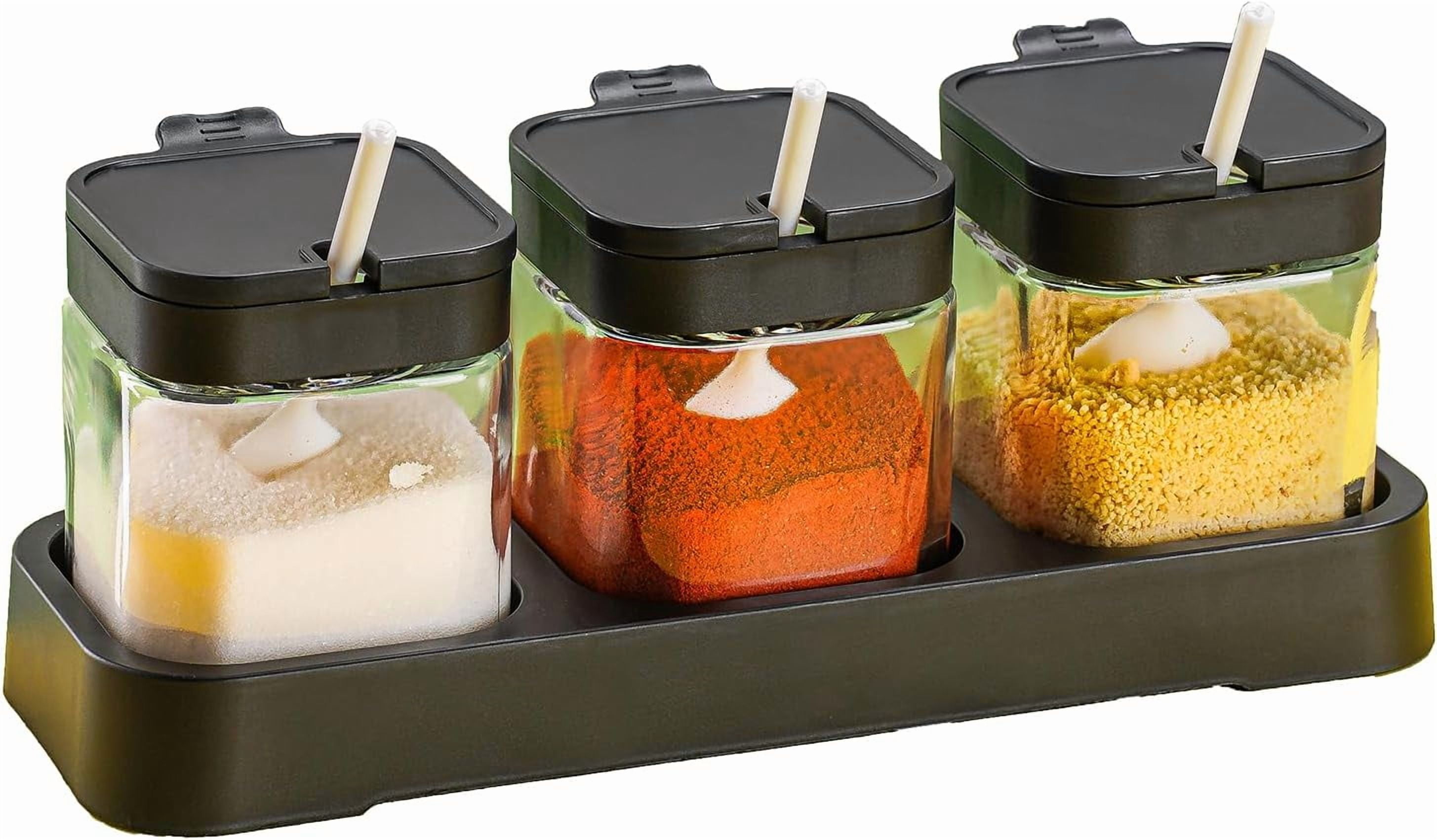 Condiment Jar Spice Container with Lids and Spoons, Kitchen Spice Pot ...