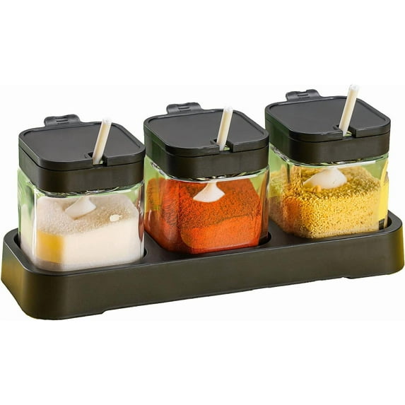 Condiment Jar Spice Container with Lids and Spoons, Kitchen Spice Pot ...