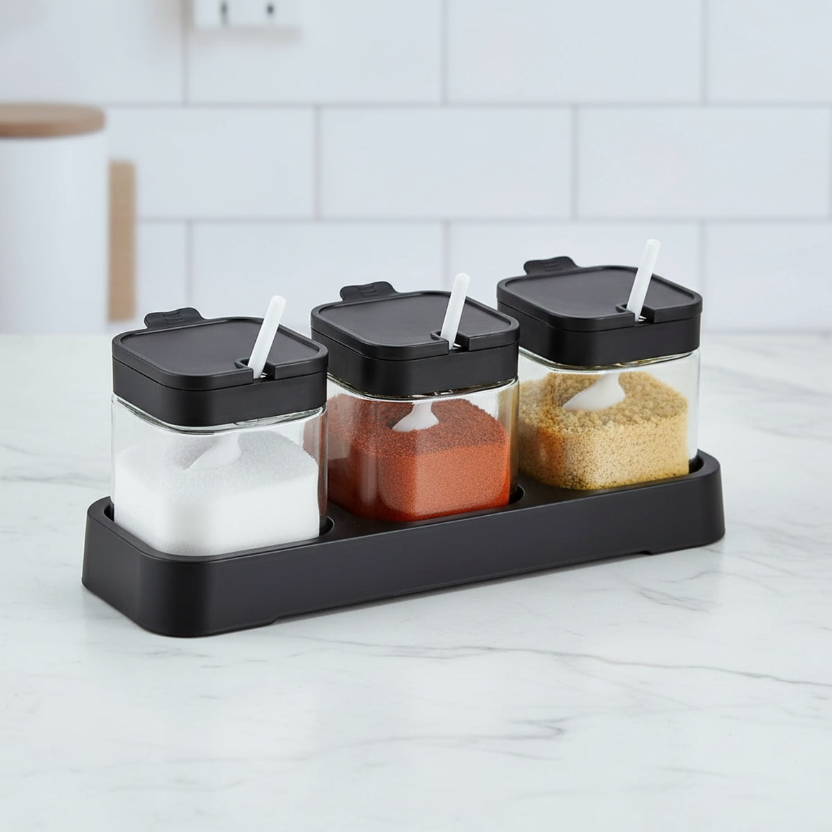 Condiment Jar Spice Container with Lids and Spoons, Kitchen Spice Pot ...