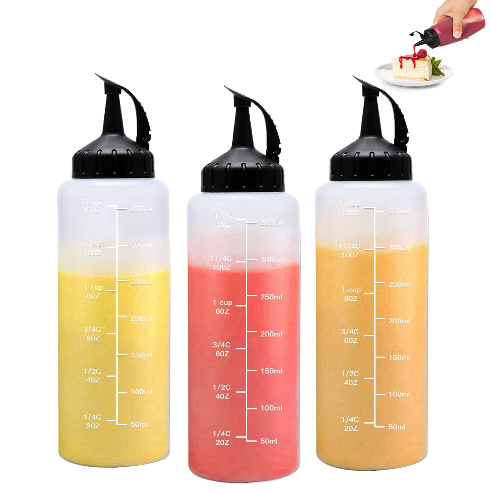 Condiment Squeeze Bottle Set Plastic with Black Caps, Refillable 12 oz ...