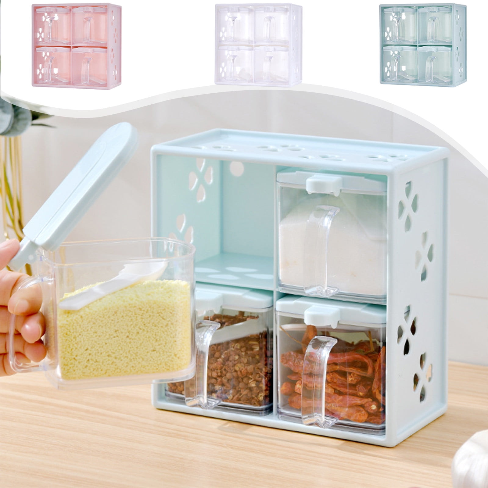 Condiment Storage Box 1Pcs Green Plastic Seasoning Storage Container ...