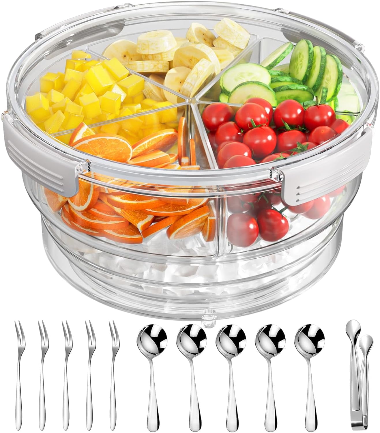 OKENTEN Condiment Tray with 360° Rotating Tray Turntable Stainless ...