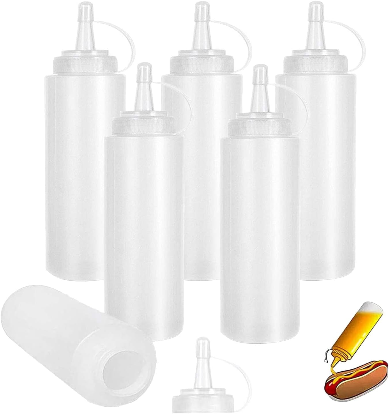 Condiment squeeze bottle, 6 8-ounce sauce bottles with lids ...