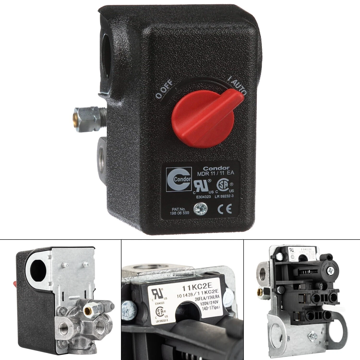 Condor 11KC2E Pressure Switch Control Valve 140-175PSI 4 Port 1/4" FNPT ...