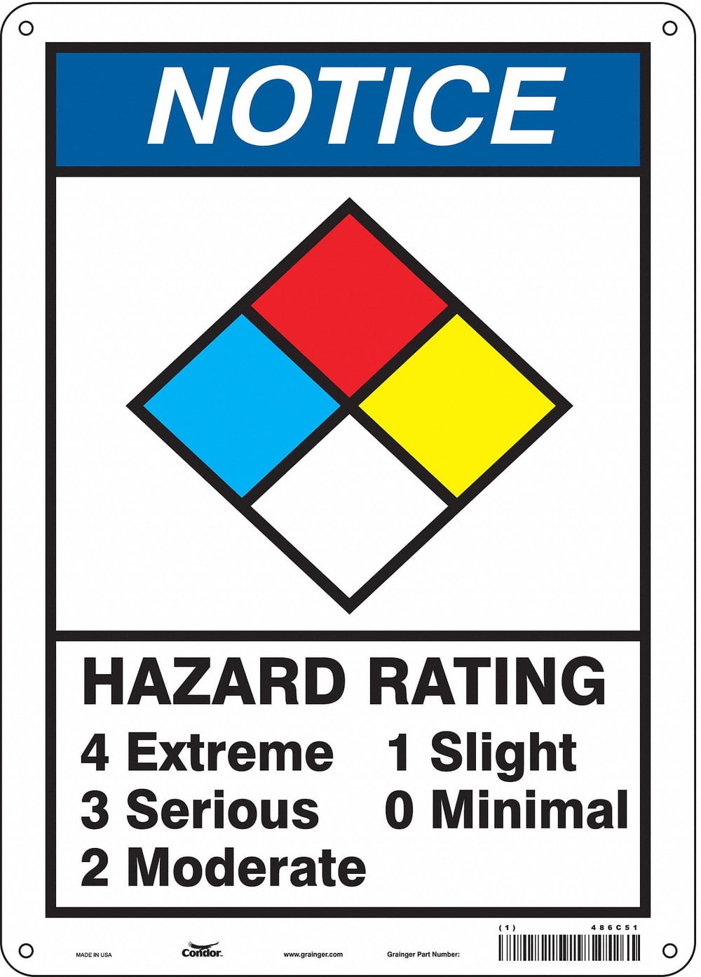 Condor Chemical Sign,10"W,14"H,0.004" Thickness 486C54 486C54 ZO ...