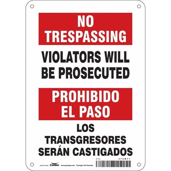 Condor Safety Sign,10 inx7 in,Aluminum 473M71 - Walmart.com