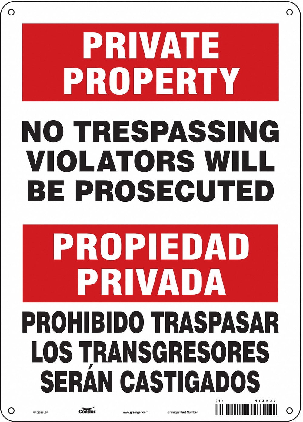 Condor Safety Sign,14 inx10 in,Aluminum 473M30 473M30 ZO-G5516721 ...