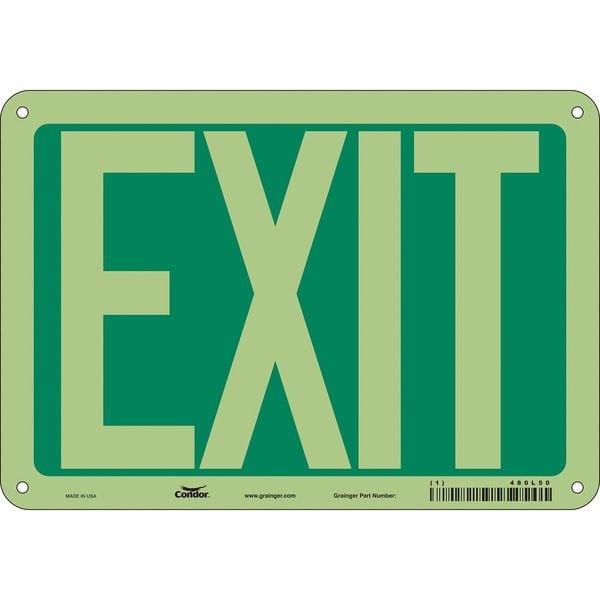 Condor Exit Sign, Plastic, 10" W, 7" H, EXIT, Green, White 480L50 ...