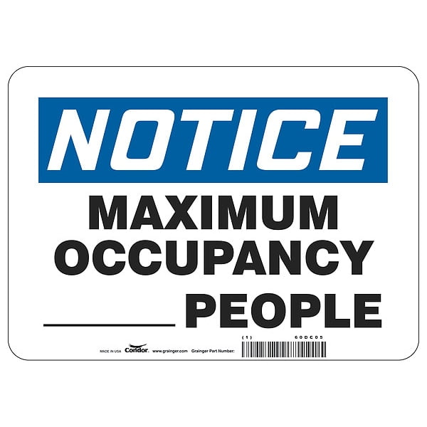 Condor Write-On Maximum Occupancy Sign,10" H ADN837A1014 - Walmart.com