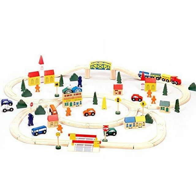 Conductor Carl Wooden Toy Train Track Set with City Figures (100 pieces ...