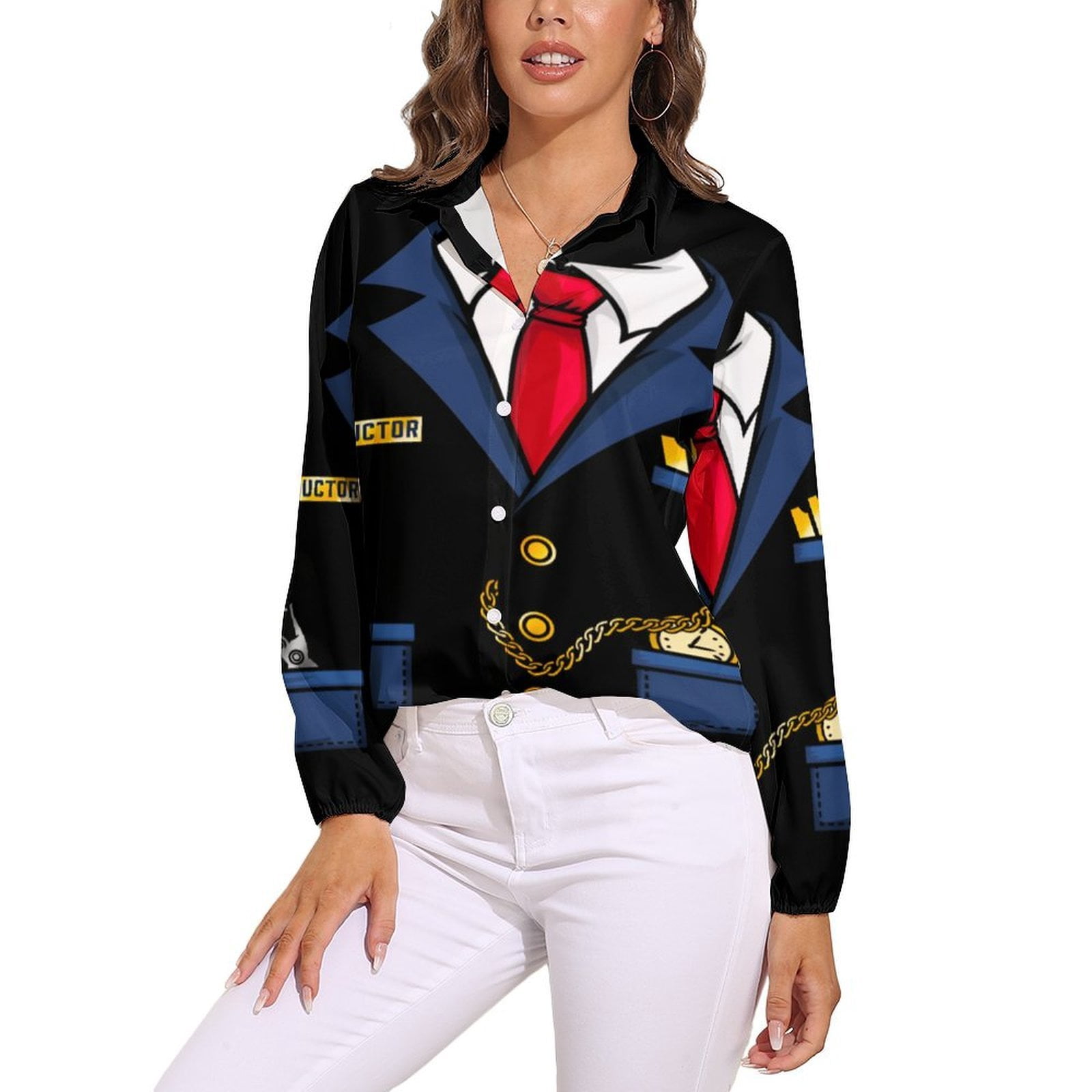 Conductor Uniform Badge (1) Vntage Casual Long Sleeve Shirt Blouse ...