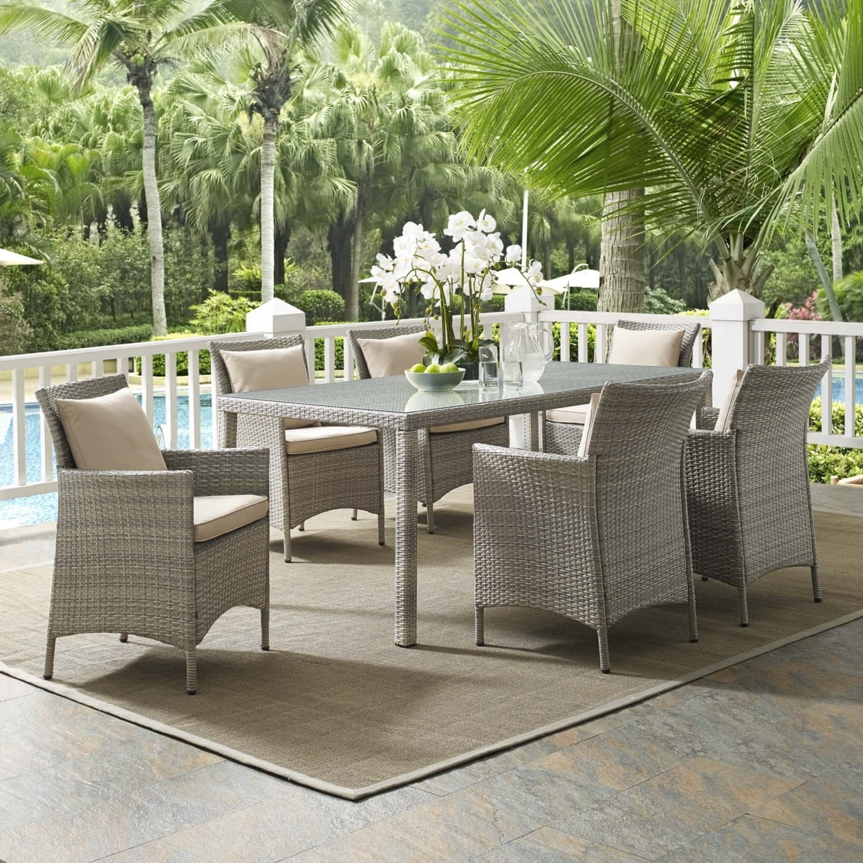 Conduit 7 Piece Outdoor Patio Wicker Rattan Dining Set-EEI-4015 ...