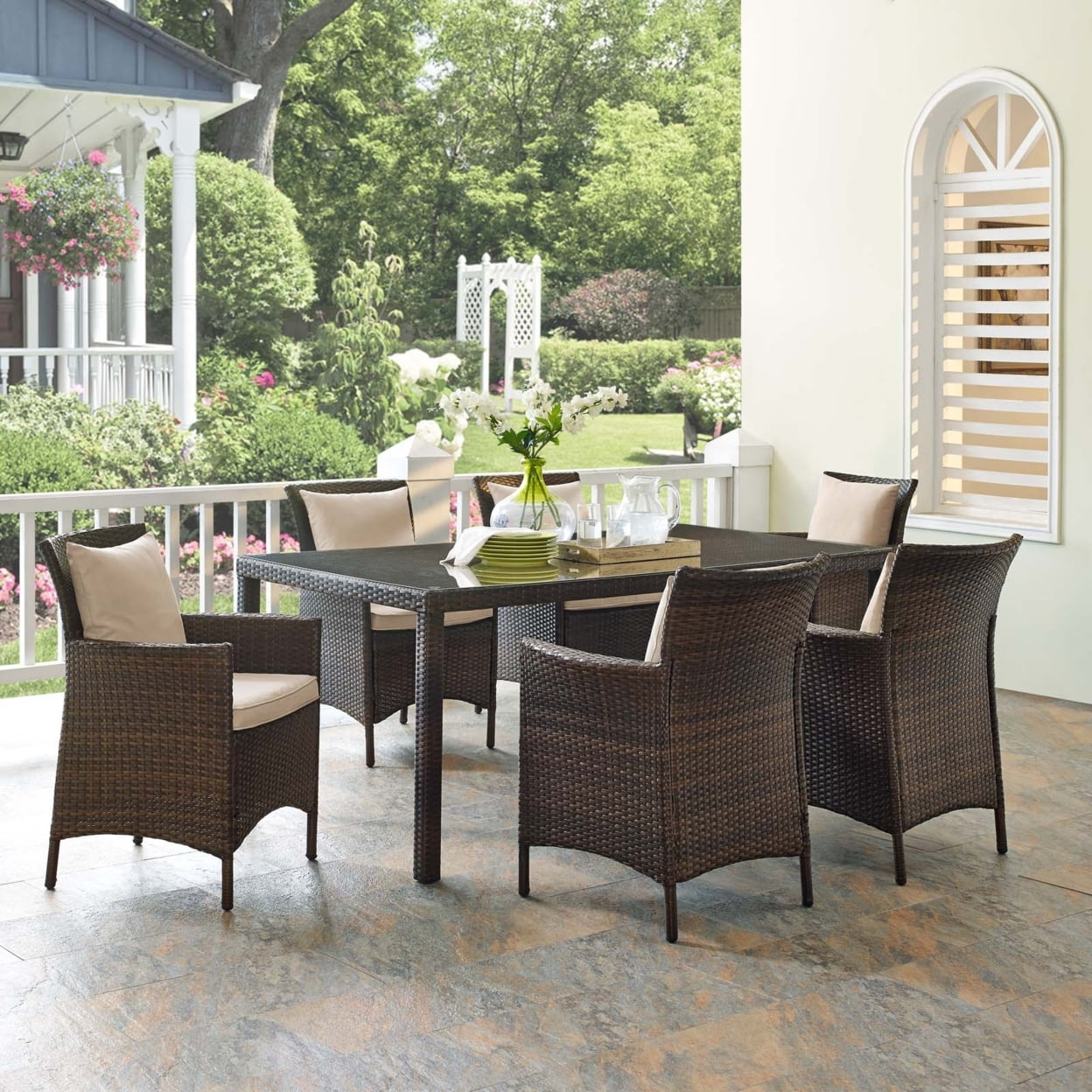 Conduit 7 Piece Outdoor Patio Wicker Rattan Dining Set-EEI-4032 ...