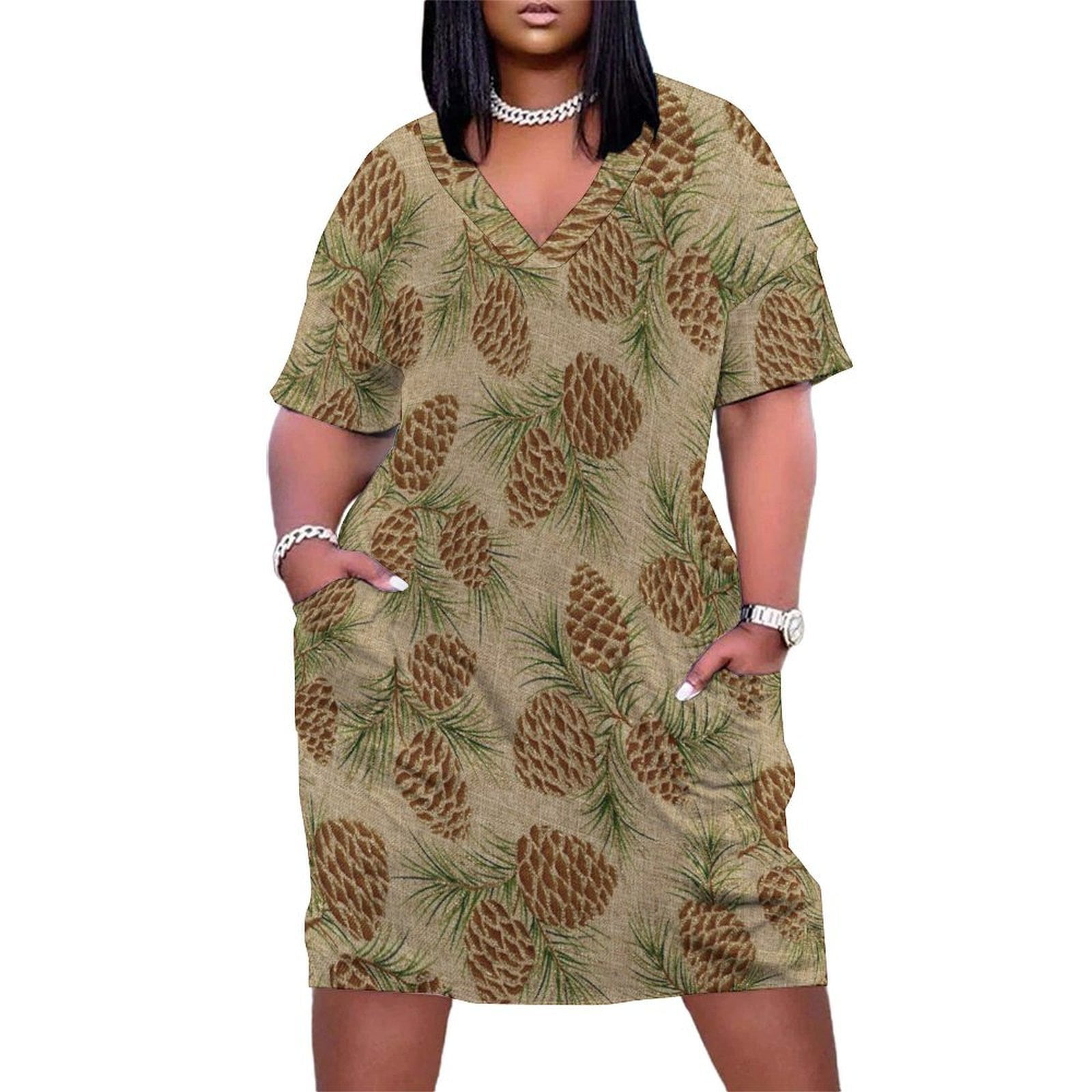 Cone Branches Christmas Loose Pocket Dress Dresses Summer Summer ...