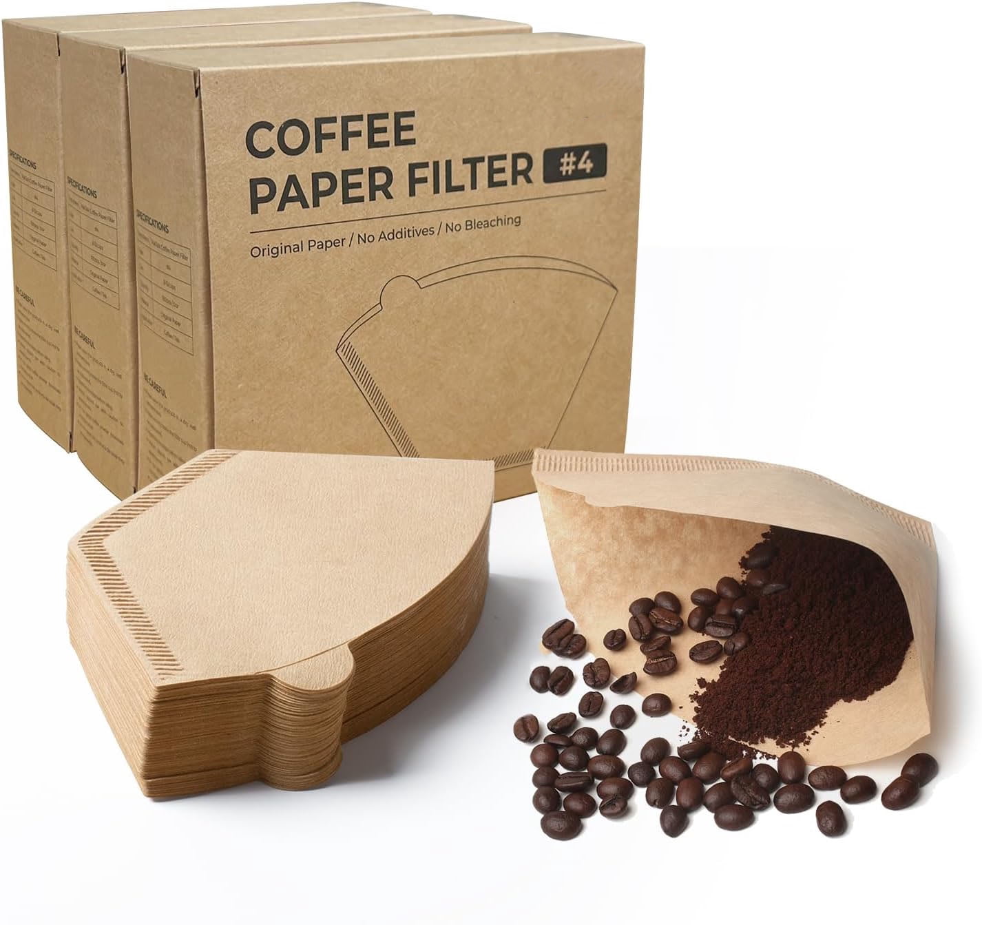 Cone Coffee Filters #4, Natural Brown Paper for Pour Over and Drip ...