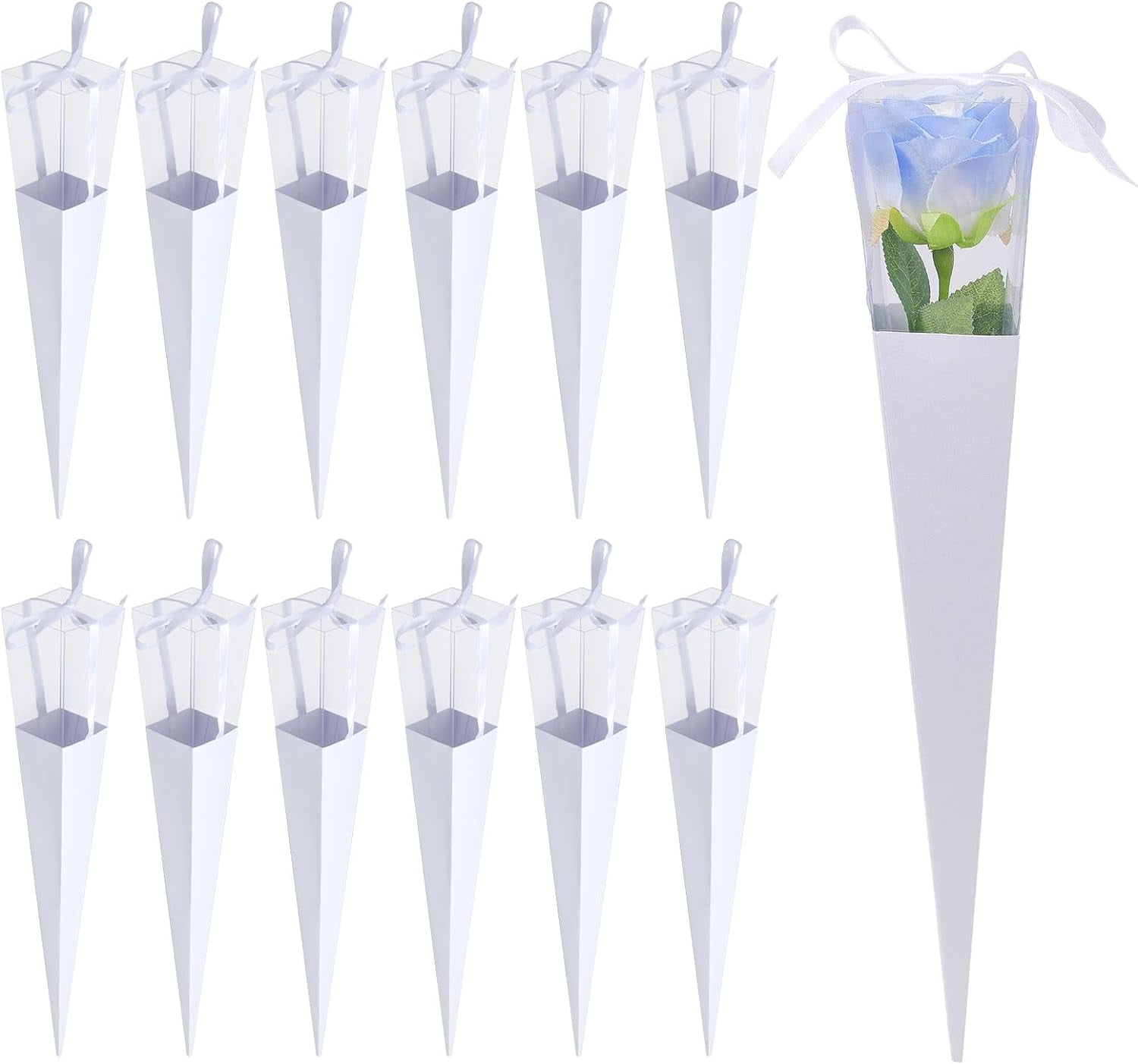 Cone Iridescent Paper Single Rose Packaging Gift Boxes Folding Floral Bouquet Paper Boxes with ...