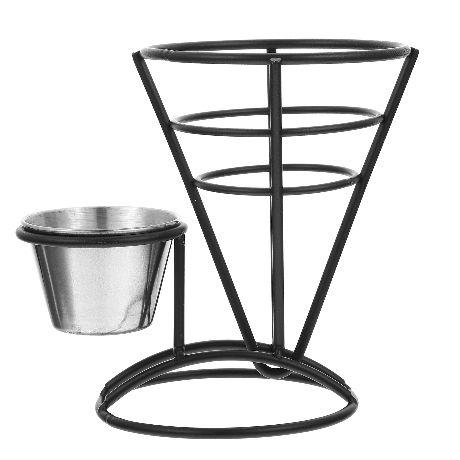 Cone Shape French Fries Stand with Sauce Cup Holder Iron Snacks Basket ...