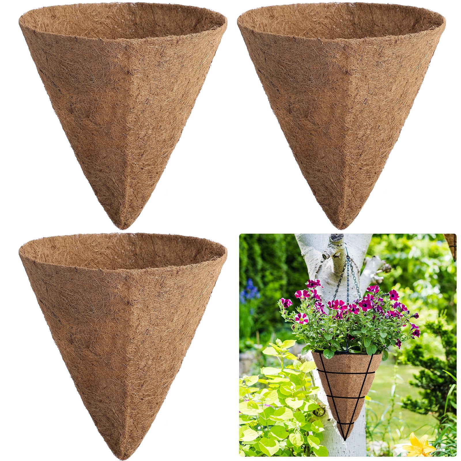 Cone Shaped Coconut Planter Liners 4 Count 14 Inch For Indoor Outdoor ...