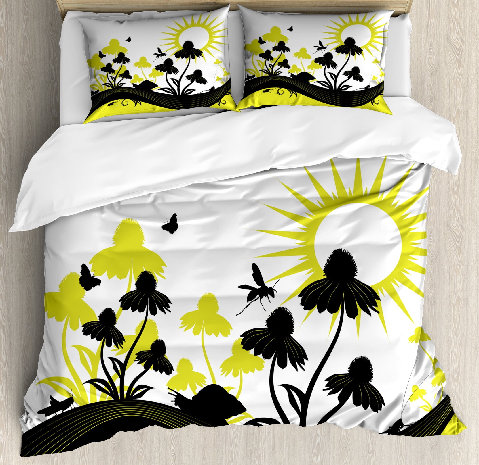 Coneflower Duvet Cover Set, Nature Themed Layout of Blossoms with ...