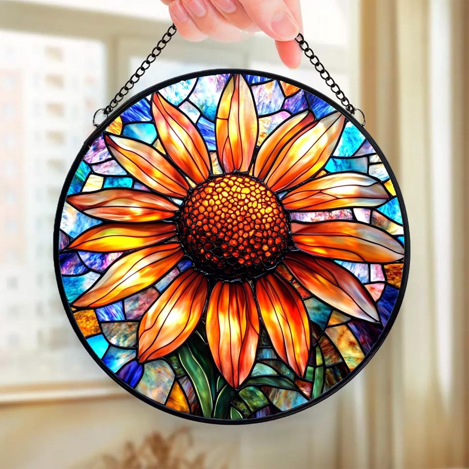 Coneflower -Style 4 Stained Glass Suncatcher Window Hanging Plant Lover ...