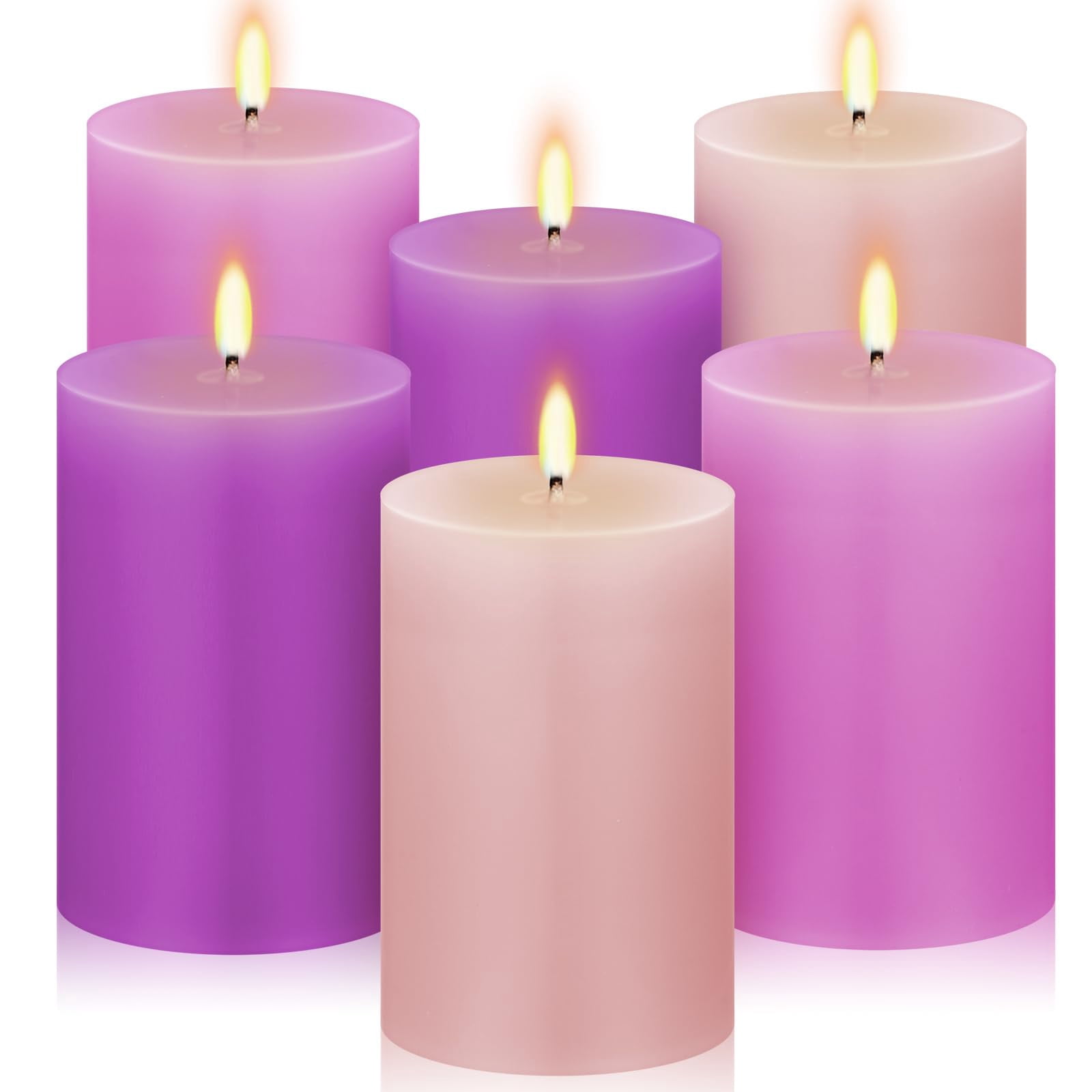 Conelist Set of 6 Gradient Pink Purple Small Pillar Candles 2 x 3 Inch ...