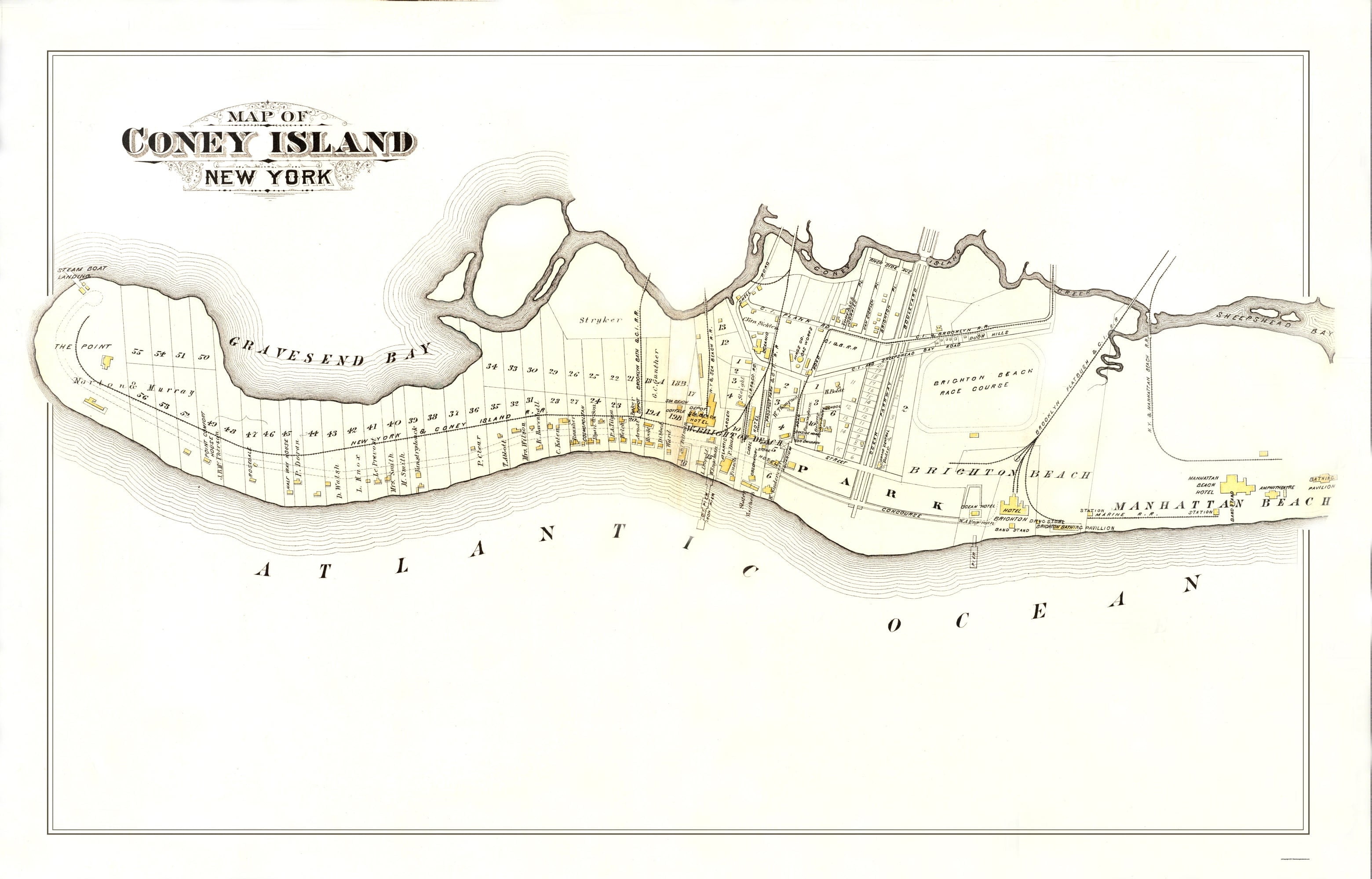 Historic City Map - Coney Island New York - Edsall 1880 - 35.88 x 23 ...
